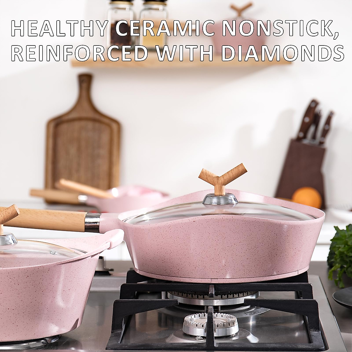 MGC Pots and Pans Set Nonstick Ceramic Coating 15 Piece Kitchen Cookware Sets PFAS-Free Dishwasher Safe