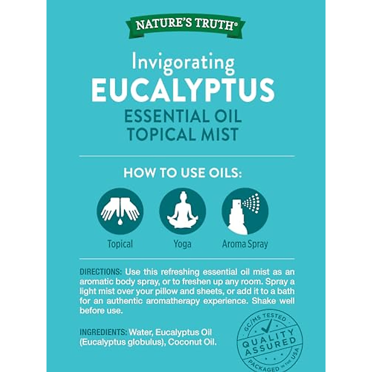 Nature's Truth Eucalyptus Mist Spray 2.4 fl oz | 100% Pure Essential Oil for Aromatherapy | GC/MS Tested
