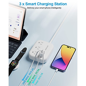 Flat Plug Power Strip - Ultra Thin Flat Extension Cord, 3 USB Wall Charger(1 USB-C) for Cruise Ship Essentials, 5 ft Low Profile Extender, Charging Station Compact for Home,Dorm,Travel Accessories