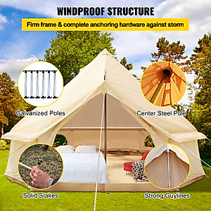 Happybuy Canvas Bell Tent, Waterproof & Breathable 100% Cotton Retro and Luxury Yurt with Stove Jack, 16.4ft / 5m Diameter, Large Canopy Used in 4 Seasons, for Family Camping, Outdoor Glamping, Party