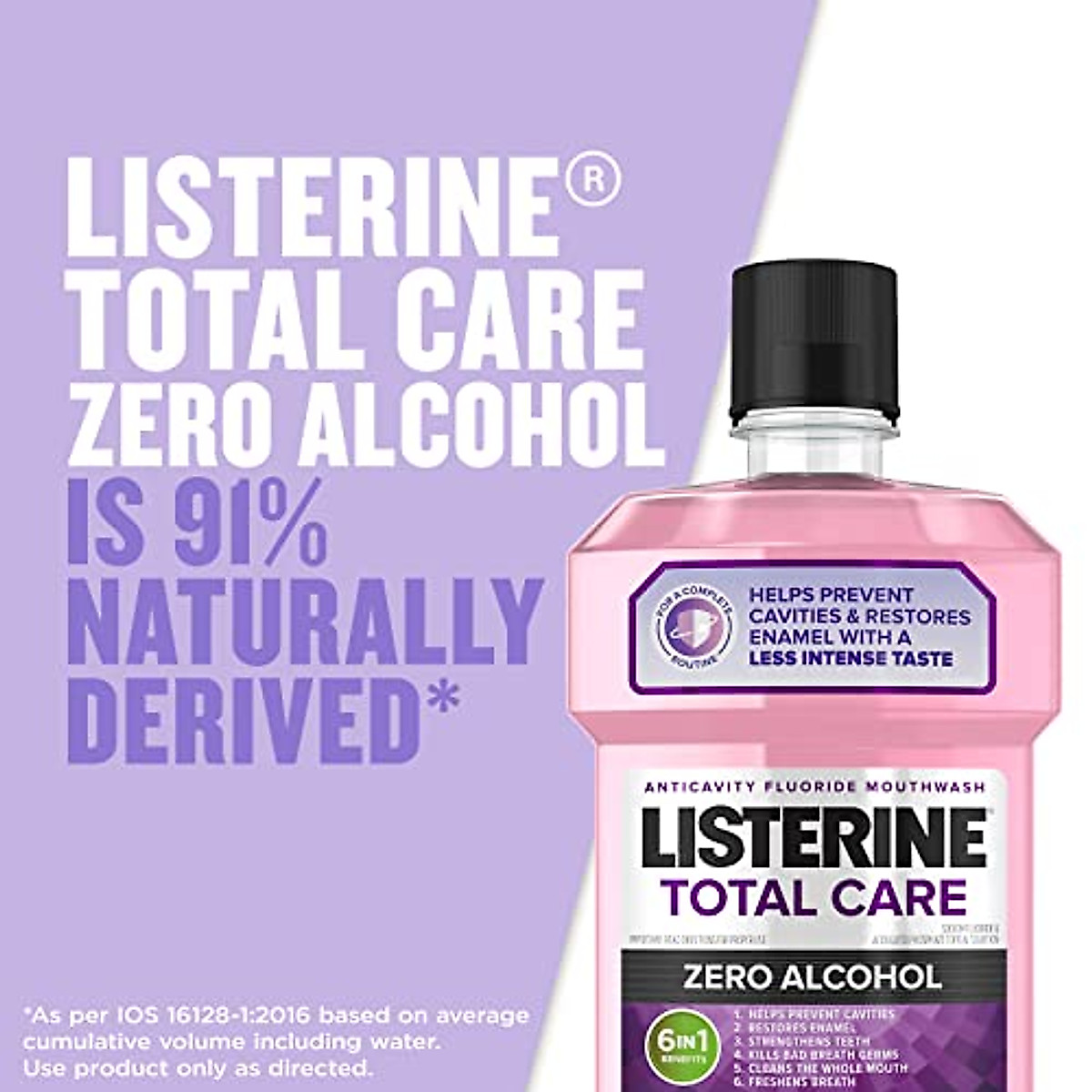 Listerine Total Care Alcohol-Free Anticavity Fluoride Mouthwash, 6 Benefit Oral Rinse to Help Kill 99% of Germs That Cause Bad Breath, Strengthen Enamel, Fresh Mint Flavor, 16.9 Fl Oz (Pack of 1),