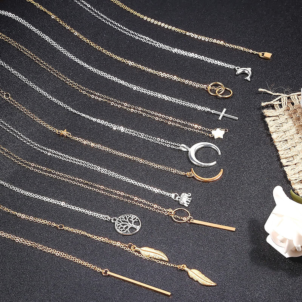 Thrilez Necklaces for Women, 24pcs Necklace Set Including Gold Necklaces, Simple/Layered Necklaces, Cute Vsco Necklaces, Star Choker Costume Jewelry for Women and Ladies