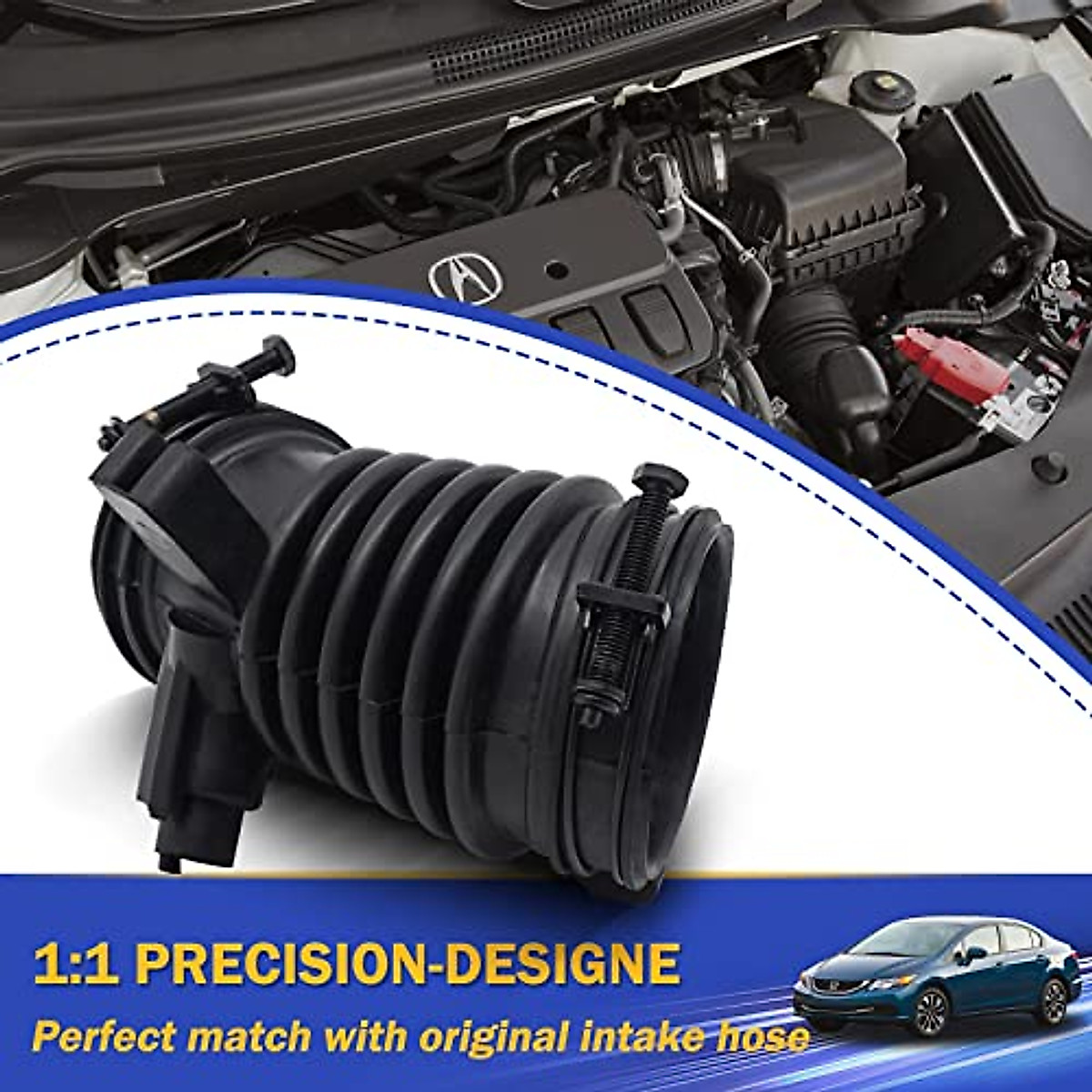 Air Cleaner Intake Hose Tube with Clamps for 2012-2015 Honda Civic 1.8L/ 2013-2015 Acura Ilx 2.0L 17225-R1A-A01