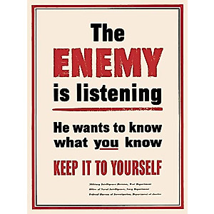 Magnet Espionage! The Enemy is Listening WW2 Vintage Style Spy Magnet Vinyl Magnetic Sheet for Lockers, Cars, Signs, Refrigerator 5"