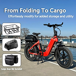 Young Electric Bike E-Flow 750W Peak 1000W Folding Ebike, Up to 90Mi 28MPH, 48V/20Ah Hidden Battery, 20''x4.0'' Fat Tire Step-Through Fast Cargo EBike for Adult, Commute Moutain E-Bike (Radio Orange)