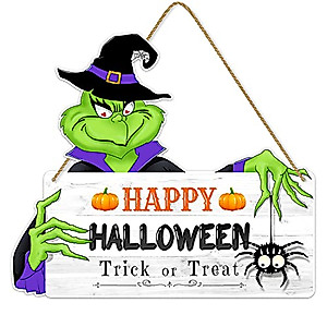 Halloween Decorations Happy Halloween Hanging Sign, Front Door Yard Window Home Kids Room Decor, Outdoor Indoor Trick or Treat Decorative Signs, Spider Halloween Party Supplies Green