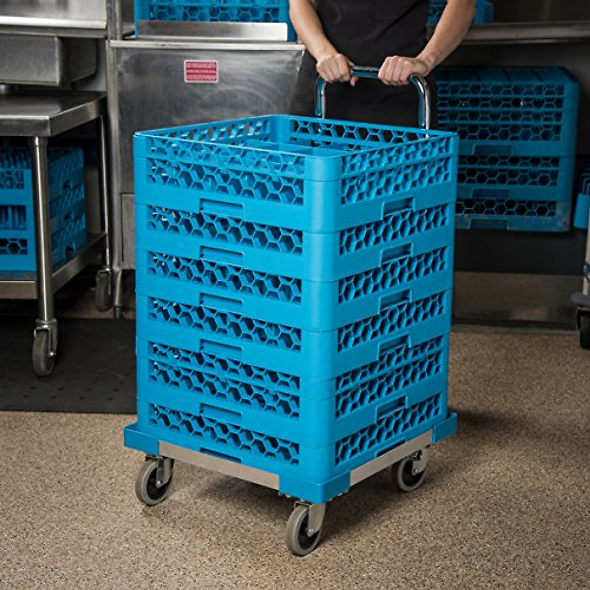 Carlisle FoodService Products E-Z Glide Dishwashing Racks Dolly with Handle for Kitchen and Restaurants, Aluminum, 20.63 X 20.63 X 6.63 Inches, Blue