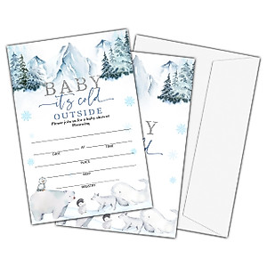TIRYWT Winter Animal Baby Shower Invitations with Envelopes(25-Pack), 4"x6" Double-Sided Party Invites, Baby It's Cold Outside Gender Neutral Baby Shower Party Decorations Supplies Favors - E01
