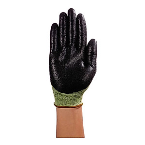Ansell 11550100 HyFlex Medium Duty Cut-Protection Glove, Palm Coated, Nitrile Coating, Knitwrist, 15 gauge, Black/Heather Green, Size 10 (Pack of 144)