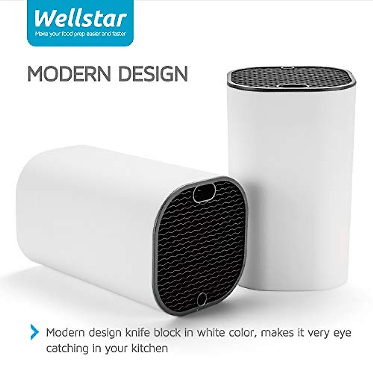 Universal Knife Block for Kitchen, WELLSTAR Knife Holder without Knives, Safe Space Saver Large Volume Stable Knife Storage with Scissors and Sharpening Rod Slot, Detachable for Easy Cleaning - White