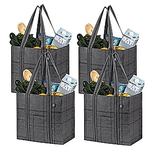 VENO 4 Pack Reusable Grocery Shopping Bag w/Hard Bottom, Foldable, Multi-Purpose Heavy-Duty Tote, Daily Utility Bag, Stands Upright, Sustainable (Set of 4 - Windowpane)