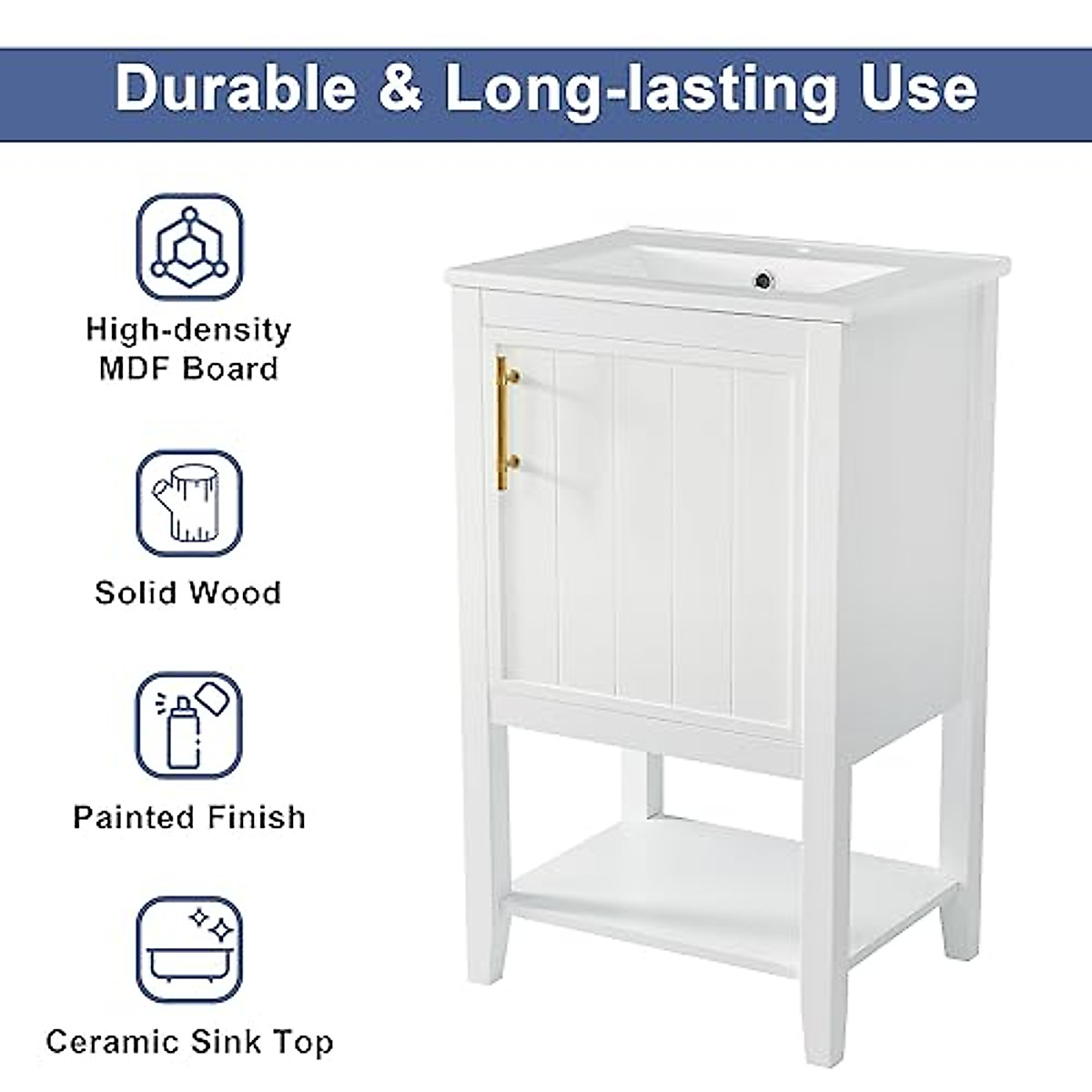 Lifeand 20" Vanity with Sink, Bathroom Cabinet with Soft Closing Door, Storage Rack and Open Shelf, White