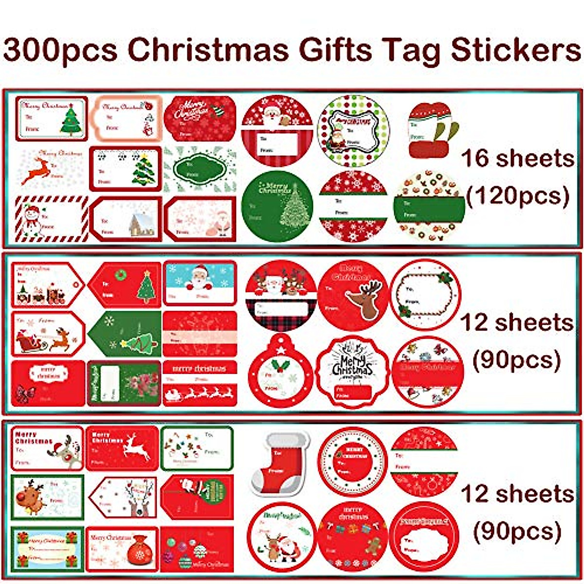 500pcs Christmas Wrap Tags Gift Tag Stickers, Gift Name Tags Stickers for Christmas Presents, to from Christmas Labels – Santa, Deer, Xmas Tree, Merry Christmas Self Adhesive Gift Labels Stickers