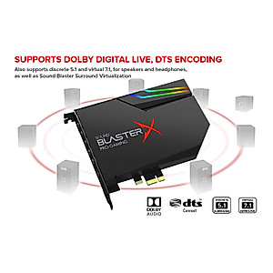 Creative Sound BlasterX AE-5 Plus SABRE32-class Hi-res 32-bit/384 kHz PCIe Gaming Sound Card and DAC with Dolby Digital and DTS, Xamp Discrete Headphone Bi-amp, Up to 122dB SNR, RGB Lighting System