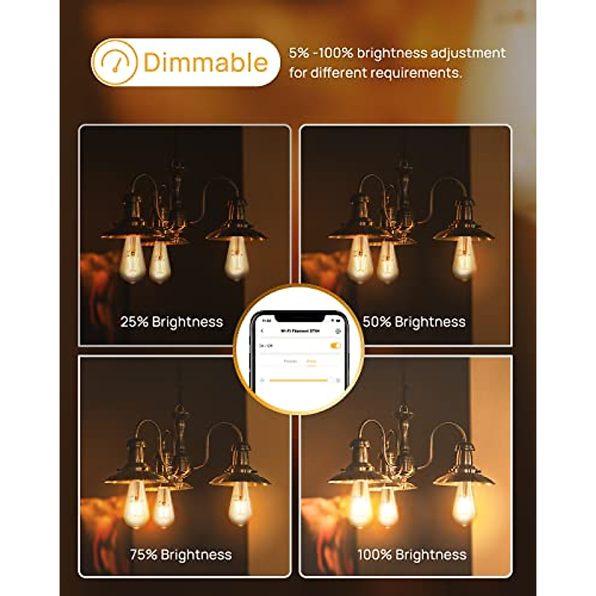 Linkind Smart Edison Bulbs, WiFi LED E26 Edison Bulbs, Dimmable ST64 Vintage Filament Light Bulb, 45W Equivalent, 2200K Soft White, 350lm, Compatible with Alexa, Google Home, No Hub Required, 2 Pack