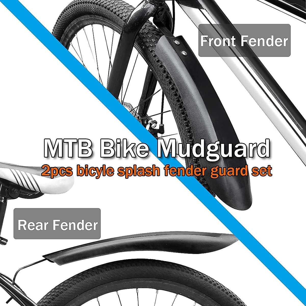 TXMACHINE Mountain Bike Fender Bike Mudguard Set for 24'' 26'' 28" with 1 Bicycle Front and 1 Rear Fenders (1 Set)