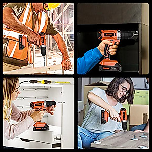 Cordless Drill, Bravolu 21V Cordless Electric Drill Set with 1 x 2Ah Battery, Torque 18 + 2, 310 in-lbs Max, 3/8-Inch Keyless Chuck 1500RPM 2 Variable Speeds and LED light, for Drilling Wood and Metal