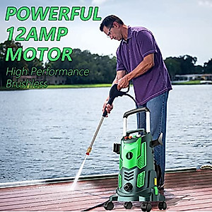 Suyncll Electric Pressure Washer - 2.2GPM Power Washers Electric Powered with 360° Spinner Wheel, 5 Quick Connect Nozzles, 500ML Foam Cannon, Total Stop System Cleans Cars/Fences/Patios, 1800W(Green)