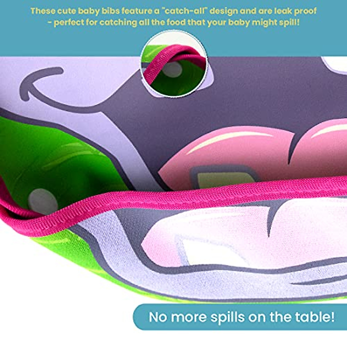 LA Baby Crumb Snatcher Waterproof Pocket Bib Large, Catch-All Pocket Design, 4-Pack (Tiger, Hippo, Frog, Dolphin)