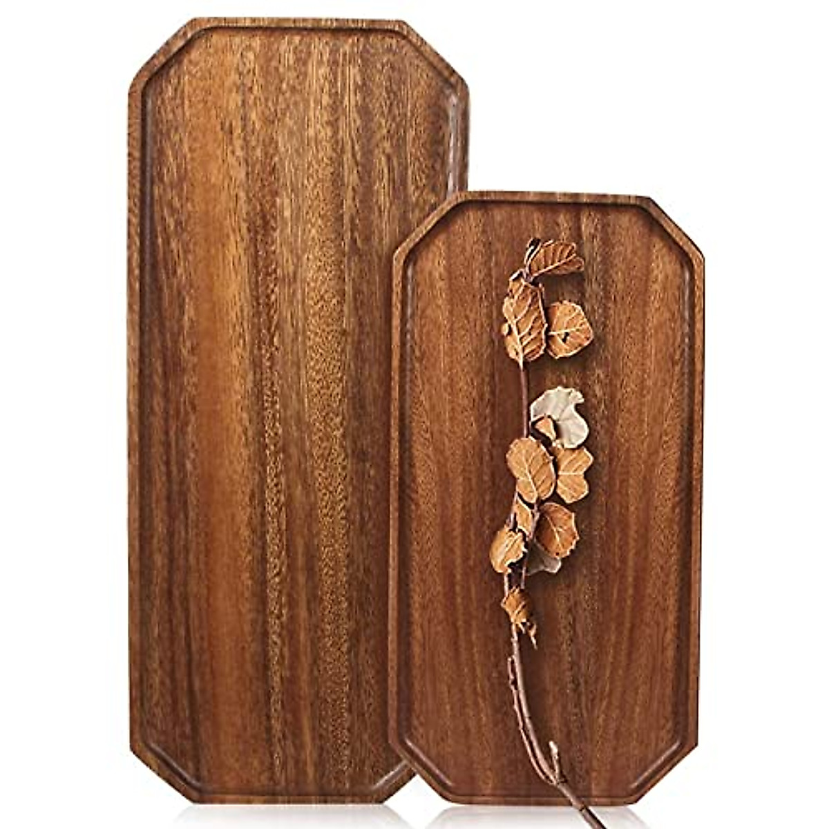 Renawe Set of 2 Wooden Serving Platters Charcuterie Boards Large Acacia Wood Platter 16" & 13" Wood Trays Charcuterie Platter Dish Plate Candle Tray Fruit Cheese Serving Board Food Platters