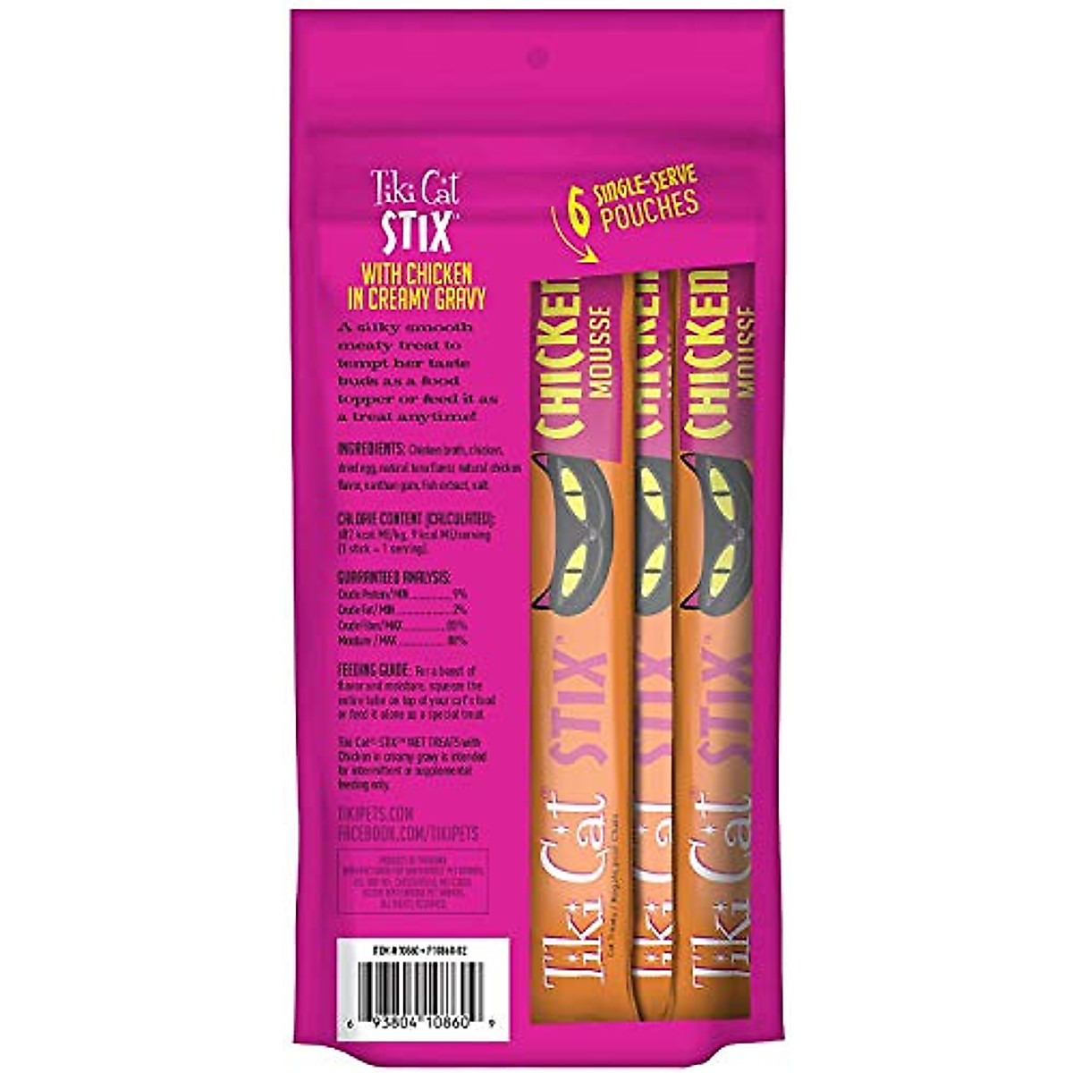 (12 Pack, 72 Stix) Tiki Pets Cat Stix Wet Treats Topper, Grain Free Lickable Smooth Blend with Chicken in Creamy Gravy with 10ct Pet Wipes