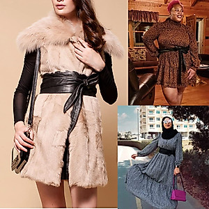 Glamorstar Wrap Belts for Women Dresses Wide Leather Cinch Tie Knot Waist Belts Black 94.5IN/240CM