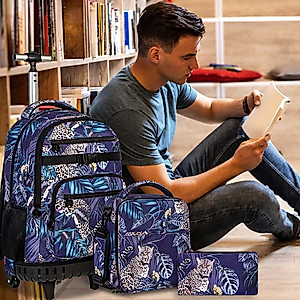 ZLYERT 3PCS Rolling Backpack for Girls, Travel Wheeled Backpacks for Adults, Teens College Roller Bookbag with Wheels for Women - Blue