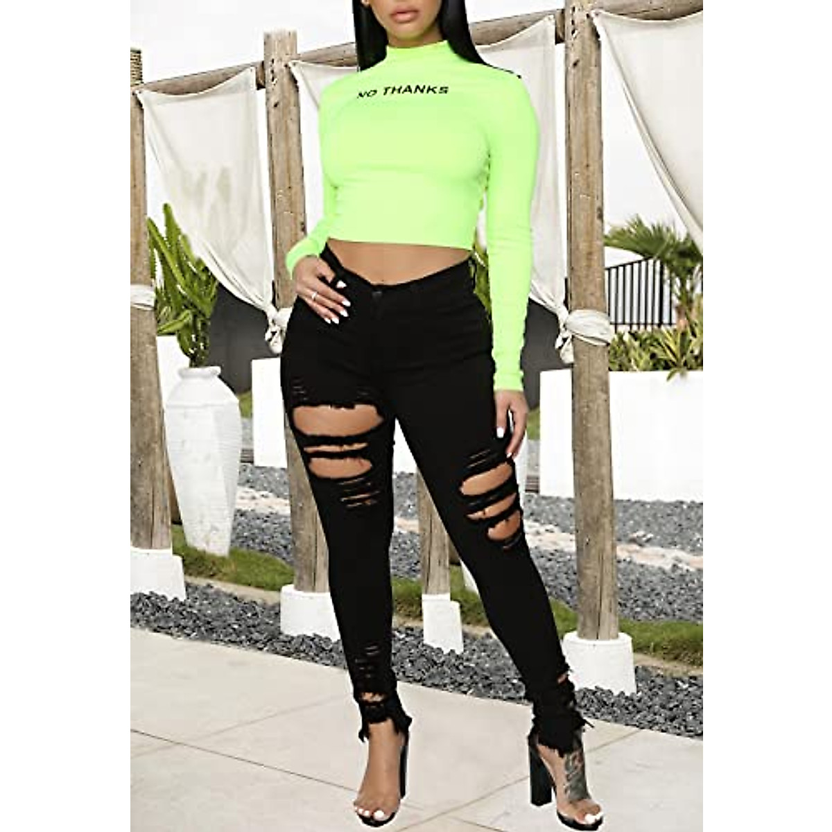 TodTan Women's Skinny Jeans Ripped Mid Rise Stretch Destroyed Denim Pants Jeans Black-b