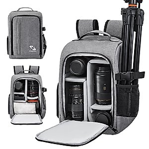 Golkcurx Camera Bag for DSLR/SLR Cameras，Camera Backpack Waterproof for Photographers Grey S