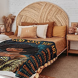 Drawpro Black Girl Throw Blanket African American Queen Blanket Black Women Inspirational Blanket for Girl Warm Soft Fuzzy Flannel Blanket Bed Couch Sofa Chair Office Camping Fluffy Cozy 50"X40"