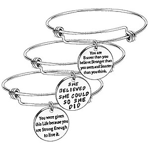 YEEQIN Pack of 3 Inspirational Bangle Bracelets, Inspirational Gifts, Inspirational Jewelry, Women Bangles, Strength Believe Confidence Gift (Pack of 3 Mixed Styles)