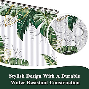 ZYLLGLOW Green Turtleback Leaf Shower Curtain Set Boho Plant Shower Curtain Set with Rugs, Abstract Bathroom Decor Accessories Bathroom Set with Shower Curtain and Rugs Leaves Curtain Set