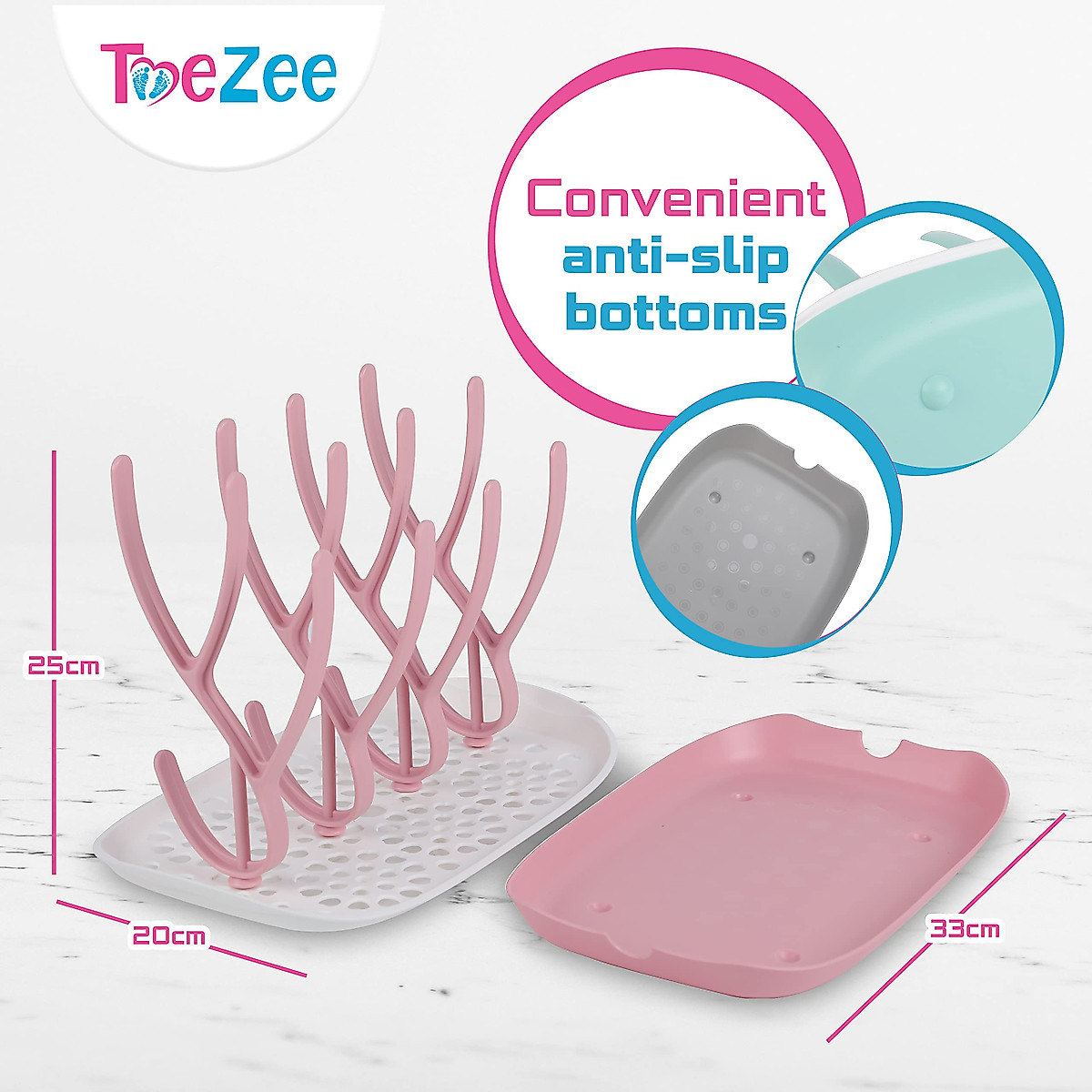 ToeZee Baby Bottle Drying Rack Space Saving Countertop Baby Bottle Holder, Drying Rack for Baby Bottles Accessories - Stores Up to 12 Bottles, Dishwasher Safe (Gray)