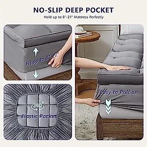 Homemate Memory Foam Mattress Topper Queen, Dual Layer 4 Inch Cooling Mattress Topper, 2 Inch Memory Foam Plus 2 Inch 1800TC Mattress Pad Comfort Support, Pillow Top with 8-21 Inch Deep Pocket, Grey