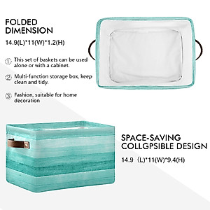susiyo Large Foldable Storage Bin Turquoise Green Wooden Fabric Storage Baskets Collapsible Decorative Baskets Organizing Basket Bin with PU Handles for Shelves Home Closet Bedroom Living Room-2Pack