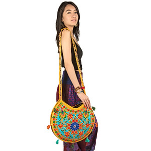 Floral Colorful Shoulder Bag Crossbody Hobo Satchel Hippie Boho Fashion Women Functional Stylish Everyday (Yellow Floral)