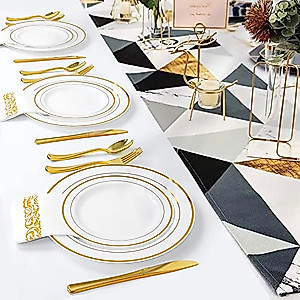Gold Plastic Plates, MCIRCO 100 Pieces Disposable Party Plates for Weddings, Premium Gold Rim Plates, Include 50 10.25 Inch Dinner Plates and 50 7.5 Inch Dessert Appetizer Plates