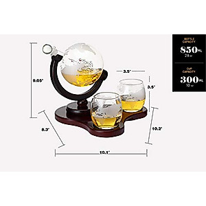 Verolux Whiskey Globe Decanter Set with 2 Etched Glasses in Gift Box - Birthday gifts for men and women - Home Bar Accessories for Bourbon, Scotch, Liquor, Whisky, Gin, Rum, Tequila, Vodka and Brandy