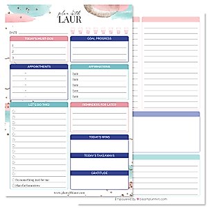 bloom daily planners Double Sided Daily Planning System Tear Off to-Do Pad - Undated Checklist Notepad Organizer with Perforated Sheets - 6" x 9" - Plan With Laur