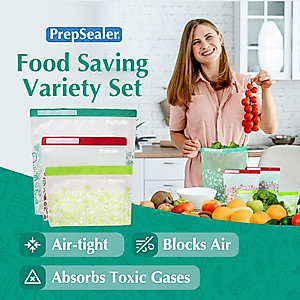 PrepSealer Keep Food Fresh Longer Food Saving Reusable Bag (10 Pieces Variety (3 S, 3 M, 4 L))