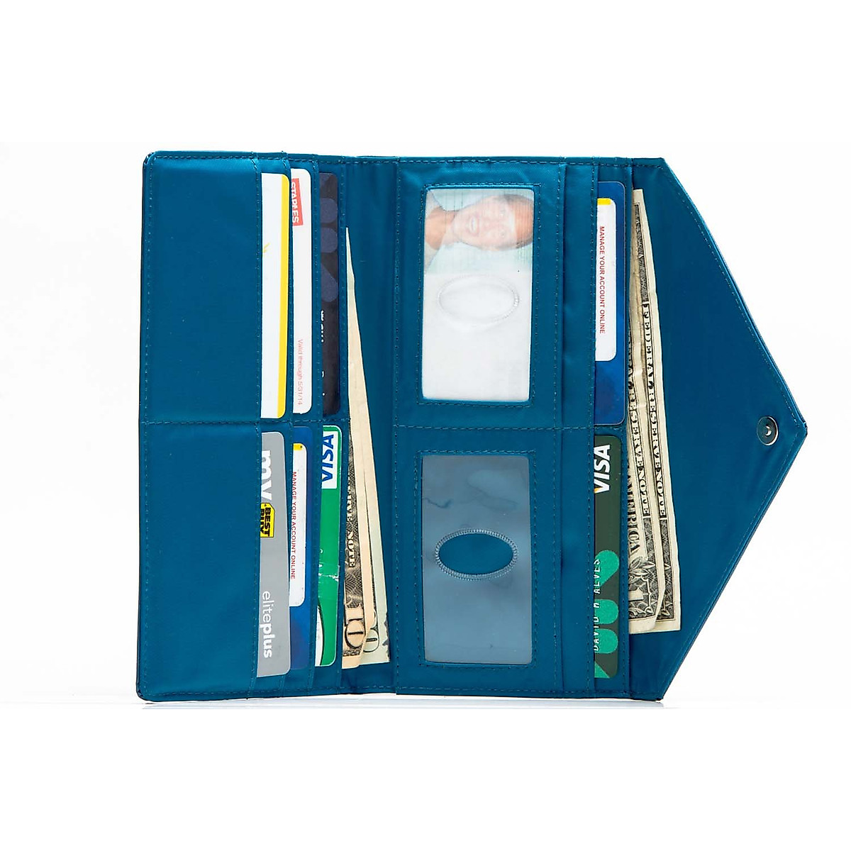 Big Skinny Women's Slimvelope Leather Tri-Fold Checkbook Slim Wallet, Holds Up to 40 Cards, Ocean Blue