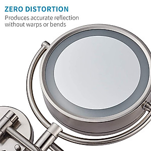 Cavoli Wall Mount Makeup Mirror 9 Inches with LED Lighted 10x Magnification,has 3 Colors Lights Modes,13" Extension Arm Magnifying Vanity Mirror Electric Plug Powered, Brushed Nickel Finish