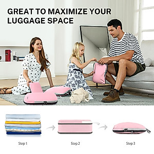 Gonex Compression Packing Cubes, 4pcs Expandable Storage Travel Luggage Bags Organizers (Pink)