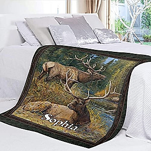 Custom Blanket Personalized Elk Aniamls Soft Fleece Throw Blanket with Name for Gifts Sofa Bed 50 X 60 inches