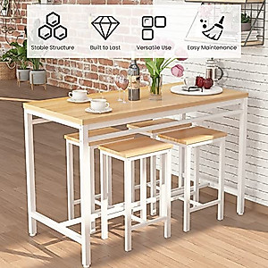 AWQM 5 Piece Bar Table Set, Modern Counter Height Dining Table and Chairs Set for 4, Wood Kitchen Table and 4 Bar Stools for Small Spaces, Apartment, Pub, Dining Room, Beige
