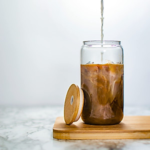 6 Pcs Glass Cups With Lids And Straws, 16oz Glassware Sets, Trending Ice Coffee Cup, Cute Mugs, Sublimation Cups, Coffee Bar Accessories, Tiktok Trend Items, House Warming Gifts New Home, Can Glasses