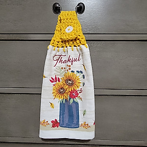 Crochet Top Kitchen Towel Thankful Sunflowers