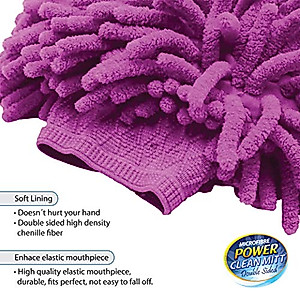 2 Pack. Premium car wash Microfiber Chenille mitt. Super auto Absorbent. Ultrafine Sponge Fiber Glove. Professional Cleaning at Home, Kitchen, Hand car Washing Care. Soap Chemical Resistant. (Purple)