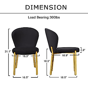 KithKasa Velvet Dining Chairs Set of 2 Upholstered Modern Kitchen Side Dinner Chairs with Golden Metal Legs for Vanity Dining Room, Black