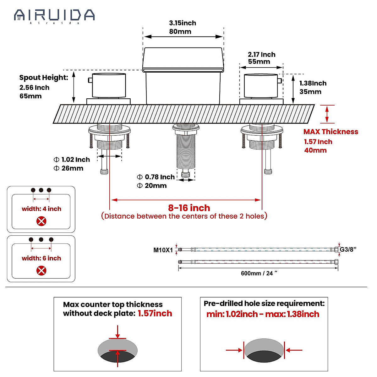 Airuida Widespread Waterfall Bathroom Sink Faucet, Brushed Nickel 8 Inch Widespread Bathroom Faucet with Pop Up Drain, 8 Inch 2-Handle 3 Holes Lavatory Vanity Sink Faucet with Quick Install Pipe